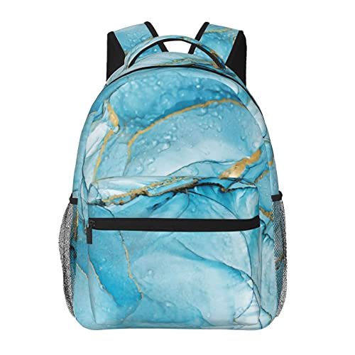 BoeHiop Teal Turquoise Marble Alcohol Ink Lightweight Laptop Backpack for Women Men College Bookbag Casual Daypack Travel Bag