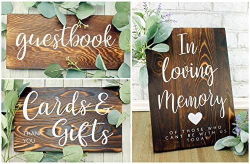 Darware Wooden Wedding Reception Signs (Set of 3, Brown); for Guests, Gifts, and Memorial