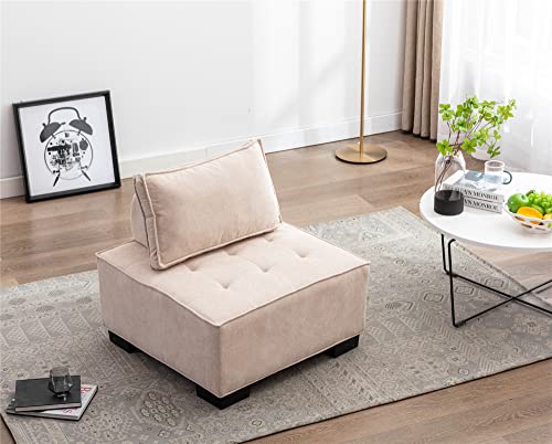 voqoomkl Single Sofa Chair, Accent Chairs, Lounge Floor Couch Foam Bed Chair for Living Room Bedroom, Lazy Chair with Pillow, Beige