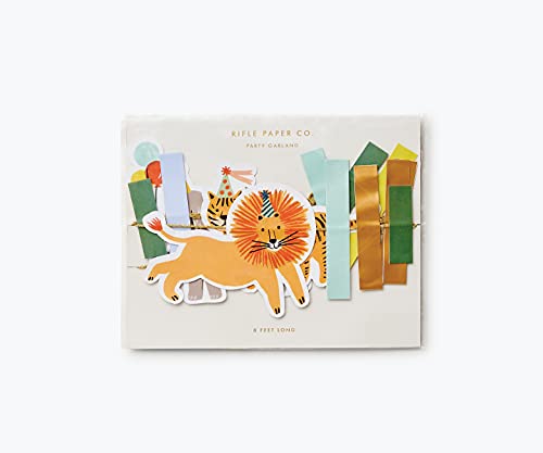 Rifle Paper Co. Party Animals Garland, Paper, Gold Lurex String, 8' Long, Features Six Different Animals, Printed in Full Color and Metallic Gold Foil Stamped
