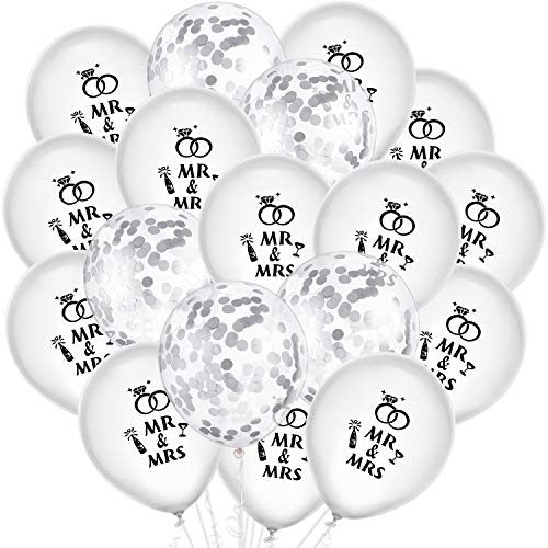 35 Pieces Wedding Balloons Romantic Mr Mrs Balloons Rose Gold Confetti Balloon for Wedding Anniversary Engagement Party (White)