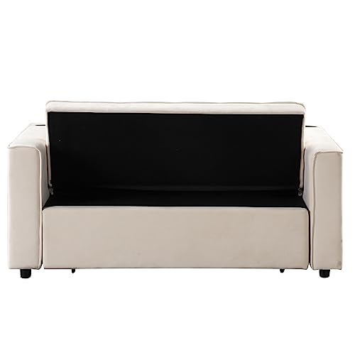 4-in-1 Multi-Functional Convertible Sofa Bed w/Cup Holder and USB Port,Velvet Upholstery Sleeper Couch Pull-Out Sofabed, 55.3'' Loveseat Chaise Lounge with Pillows for Living Room,Small Place