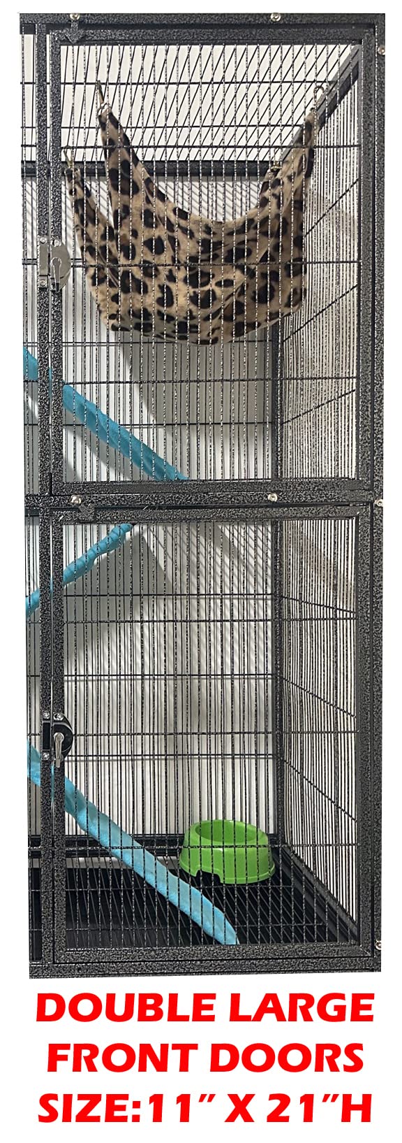 Two Story Extra Large 30.5"x19"x55"H 4-Level Double Front Doors Chew Free Feisty Ferret Chinchilla Small Animal Home Wrought Iron Cage Tight 1/2-inch Bar Spacing Rolling Stand Hammock