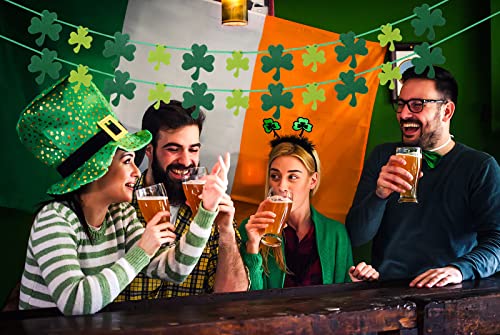 Whaline 4Pcs St. Patrick's Day Banner with String Long Felt Shamrock Banner Pre-Assembled Light Dark Green Clover Banner Fireplace Wall Hanging for Party Home Decoration