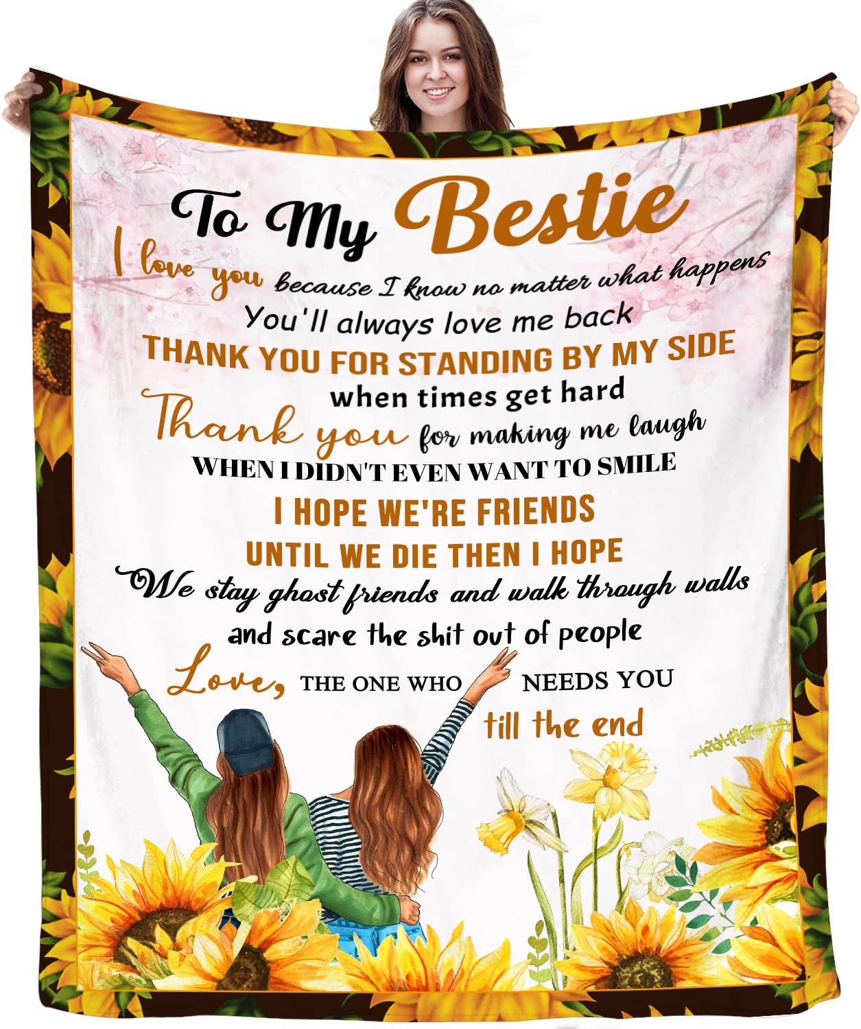 to My Bestie Blanket for Women Ultra Soft Flannel Throw Blanket for Girls BFF for Sofa Bed Friendship Gift for Friends Birthday Anniversary 80'' x 60''