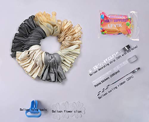 Light Grey Metallic Silver White Balloon Garland Arch Kit 110Pcs Chrome Confetti,Tying Tools+Decorating Strip+Points Stickers+Flower Clips+Ribbon DIY Wedding Decoration Kits Birthday Party