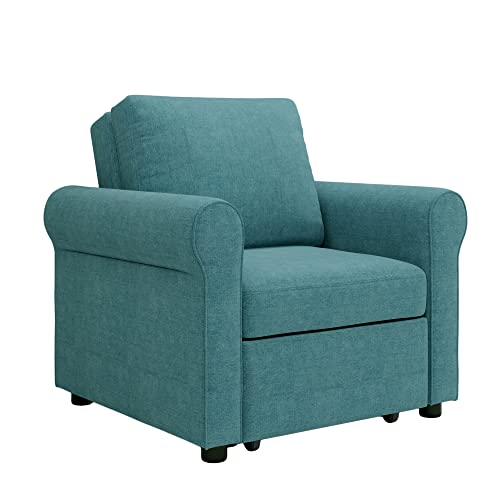 Quarte Modern 3-in-1 Sofa Bed Chair, Convertible Sleeper Chair Bed, Multi-Functional Breathable Linen Sleeper Pull Out Chair Bed, Single Bed with Adjust Backrest (Teal/Linen)