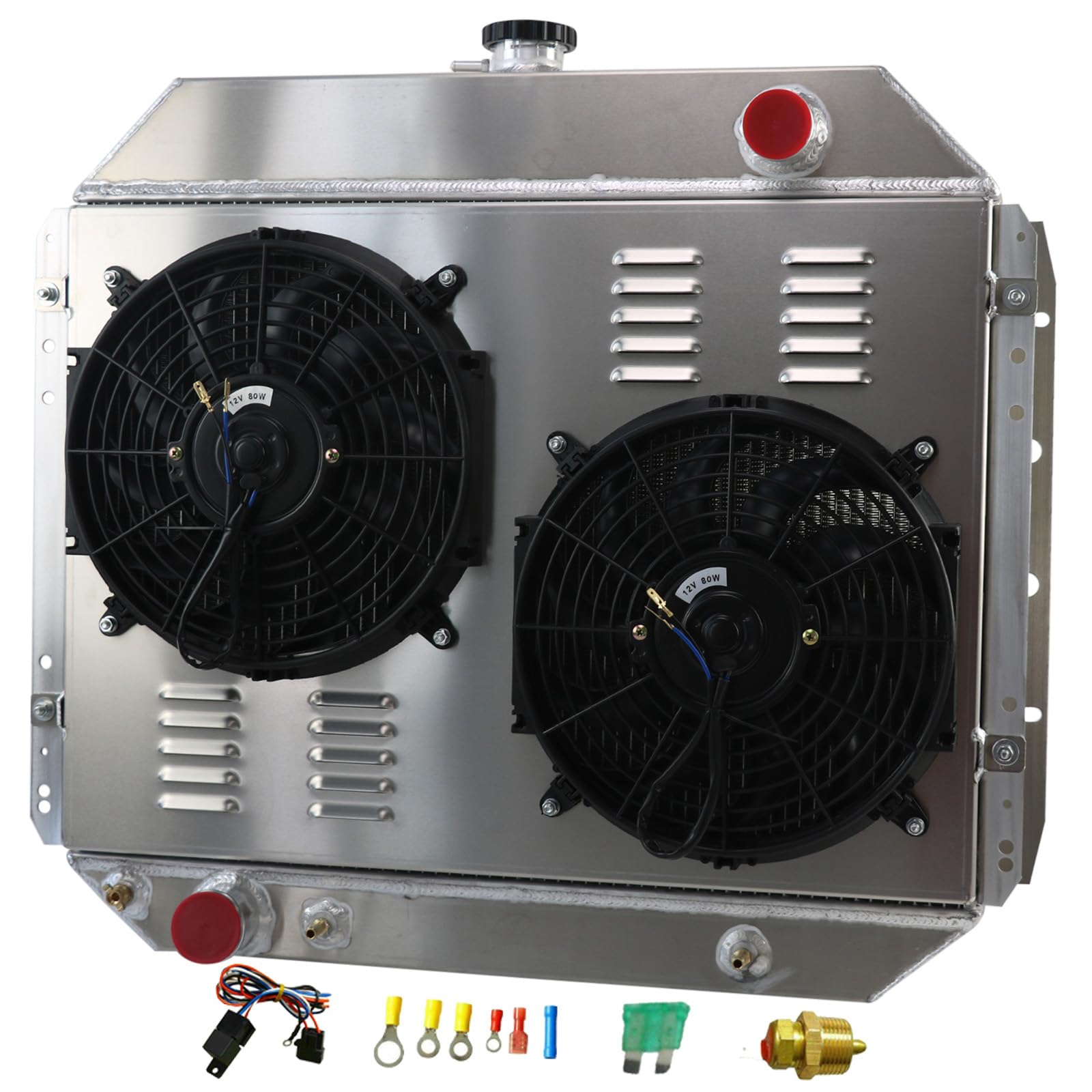 CoolingSnow CC433 Aluminum Radiator for Ford 1966-1979 Bronco F100 F150 F250 F350 Pickup Truck Radiador 3 Row Core Radiators Shroud Fans Relay Kits