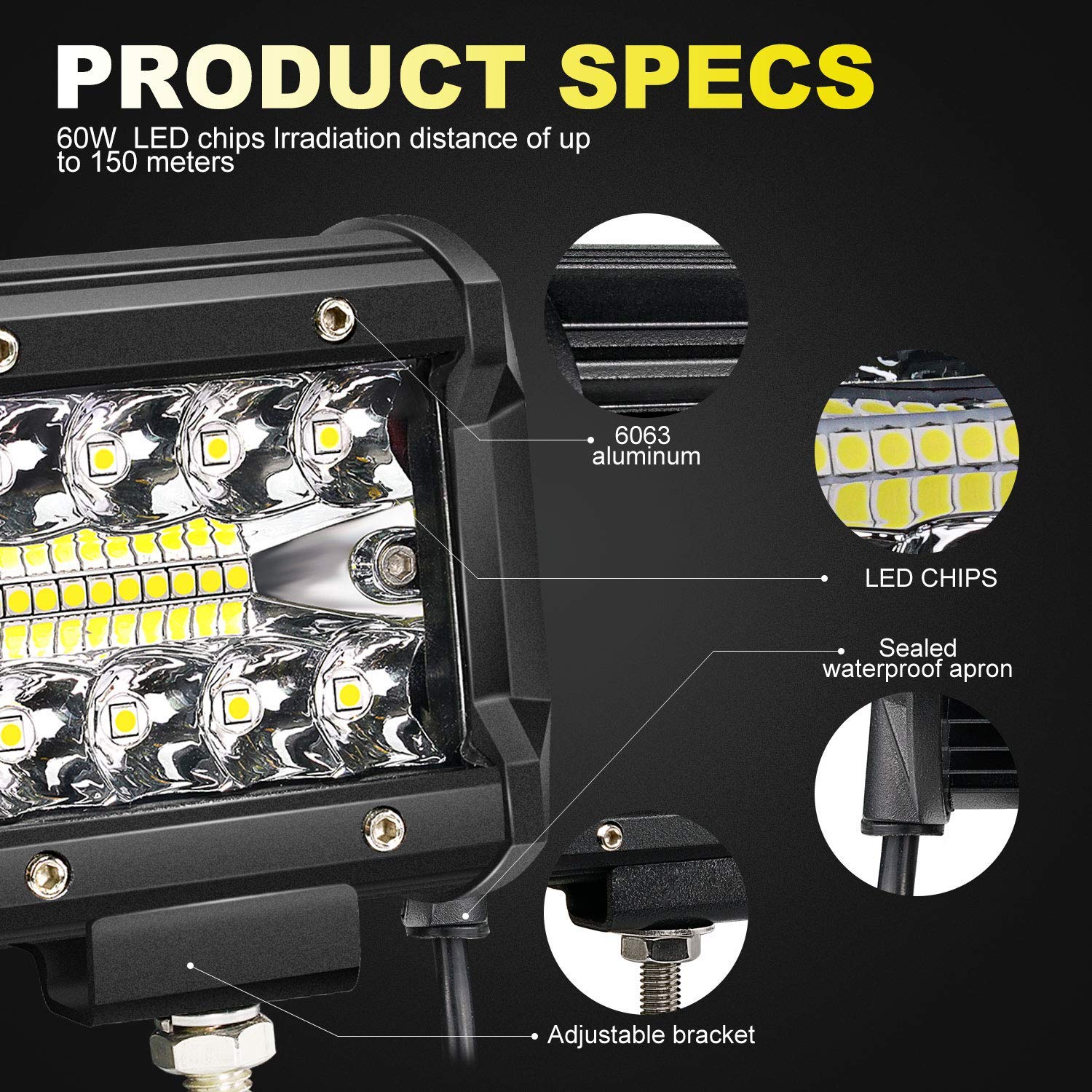 TURBO SII - LED Light Bar 32 Inch 441W Triple Row Flood Spot Combo Beam Offroad Driving Light 4Pcs 4 Inch 60W LED Cubes Lights with 3-Leads Wiring Harness for Trucks ATV UTV Polaris SUV Boats