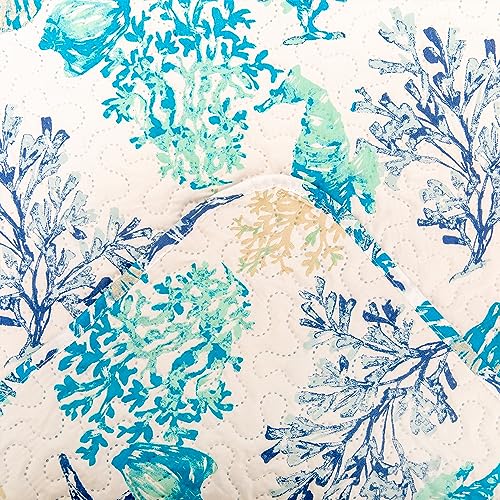 3 Piece Ocean Daybed Cover Set Twin Reversible Daybed Bedding Sets Beach Theme Day Bed Cover Starfish Shell Seaweed Seahorse Printed Bedspread Coverlet for Twin Bed with 2 Standard Shams,39"x75"
