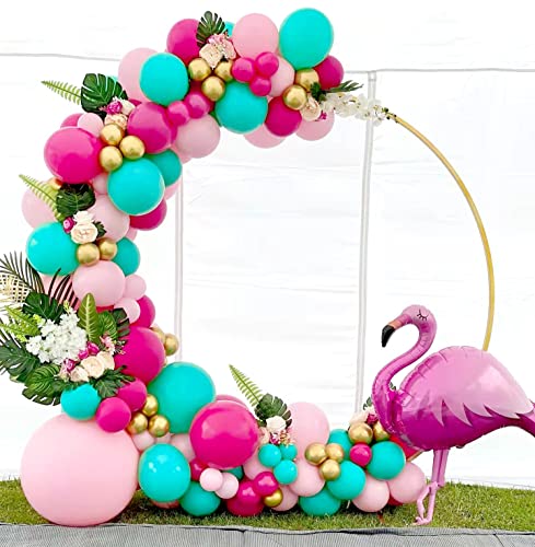 Sugoiti Flamingo Tropical Balloons Garland Arch Kit Rose Red Light Pink Cyan Metallic Gold 99PCS Latex Balloon for Hawaiian Luau Safari Jungle Wild Animal Kids' Birthday Party