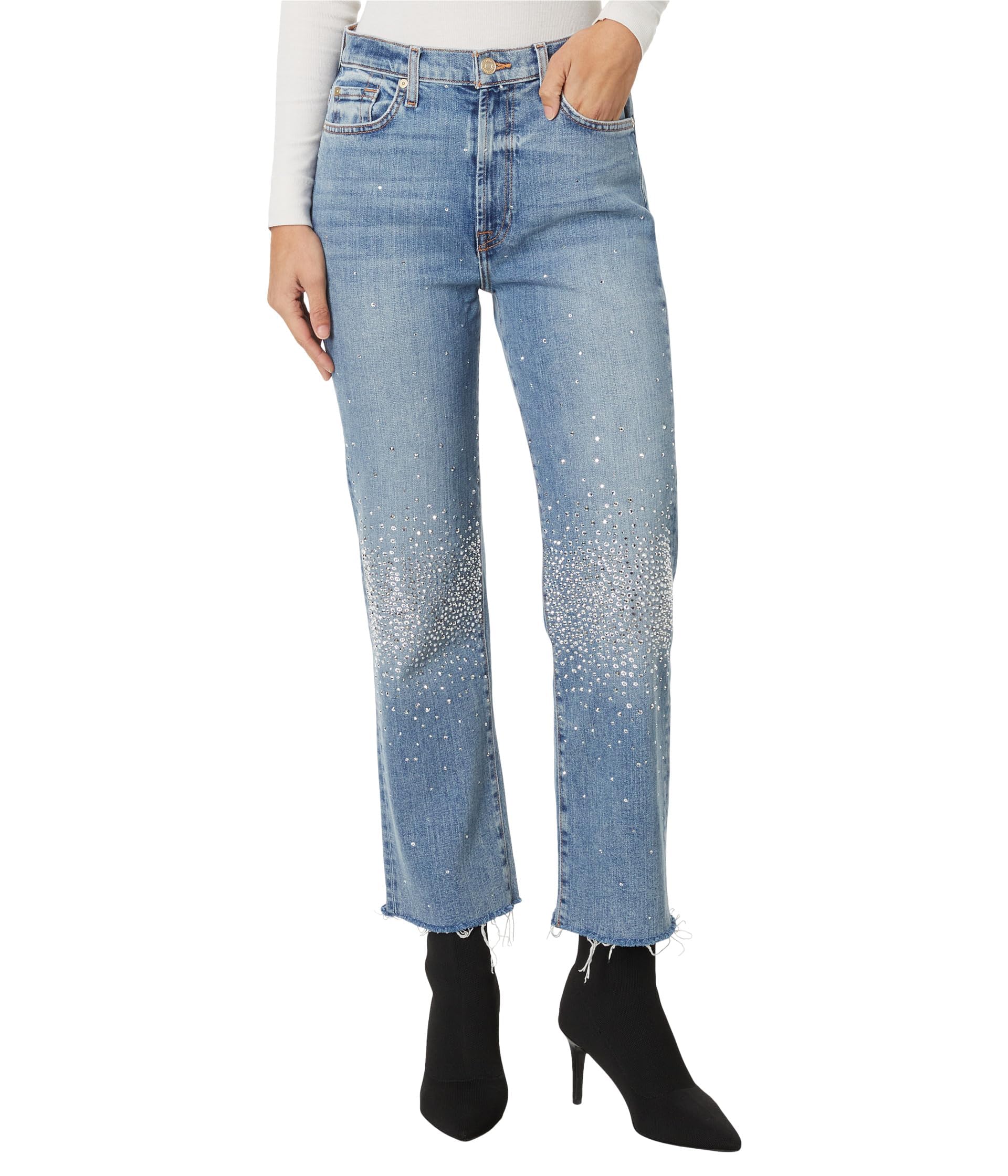 7 For All Mankind Logan Stovepipe w/Crystals in Ode to Ode to 30