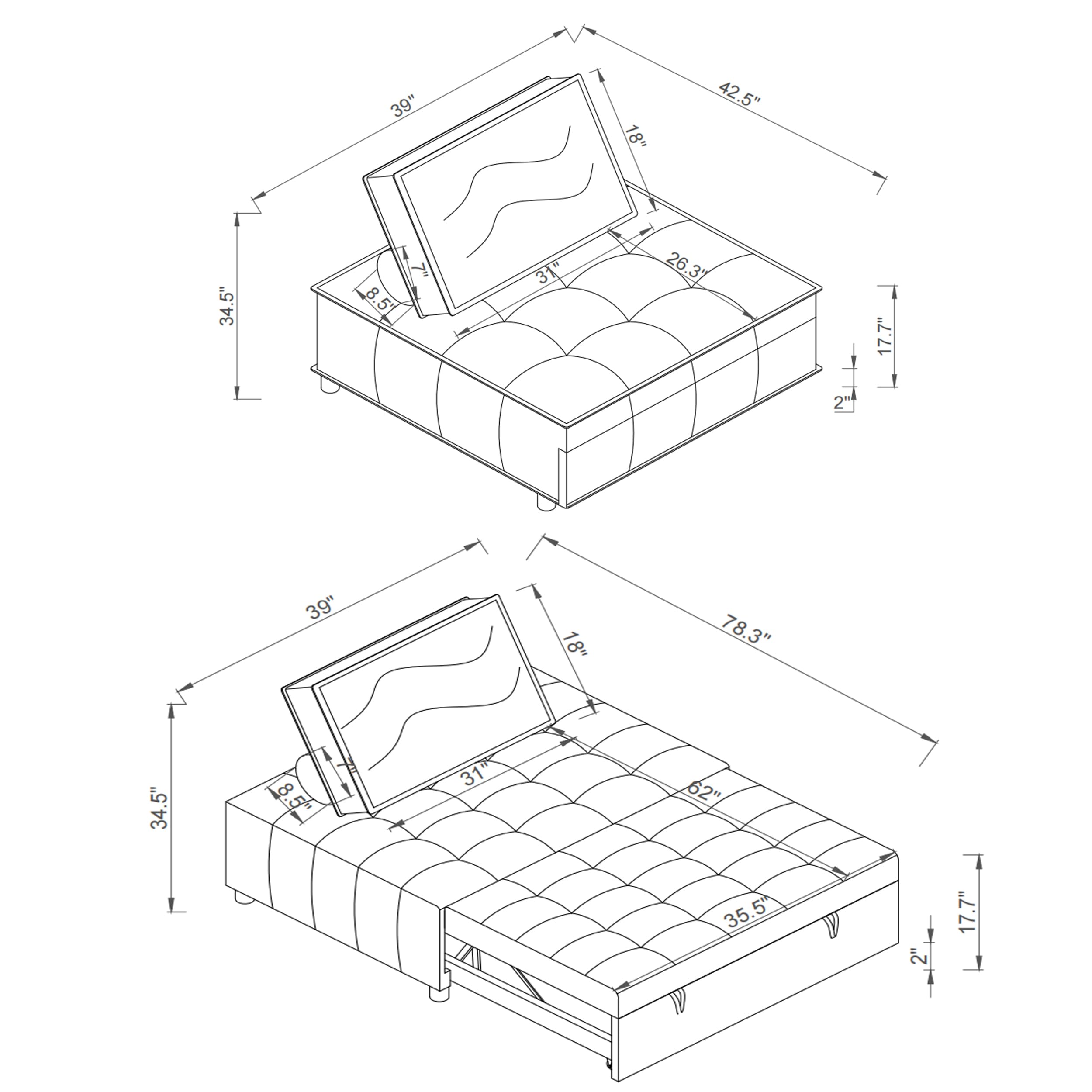 FIQHOME Pull Out Sofa, Small Tufted Velvet Convertible Couch, Easy to Assembly Faux Leather Single Bed with Removeable Backrest for Living Room Apartment (Beige+Fabric)