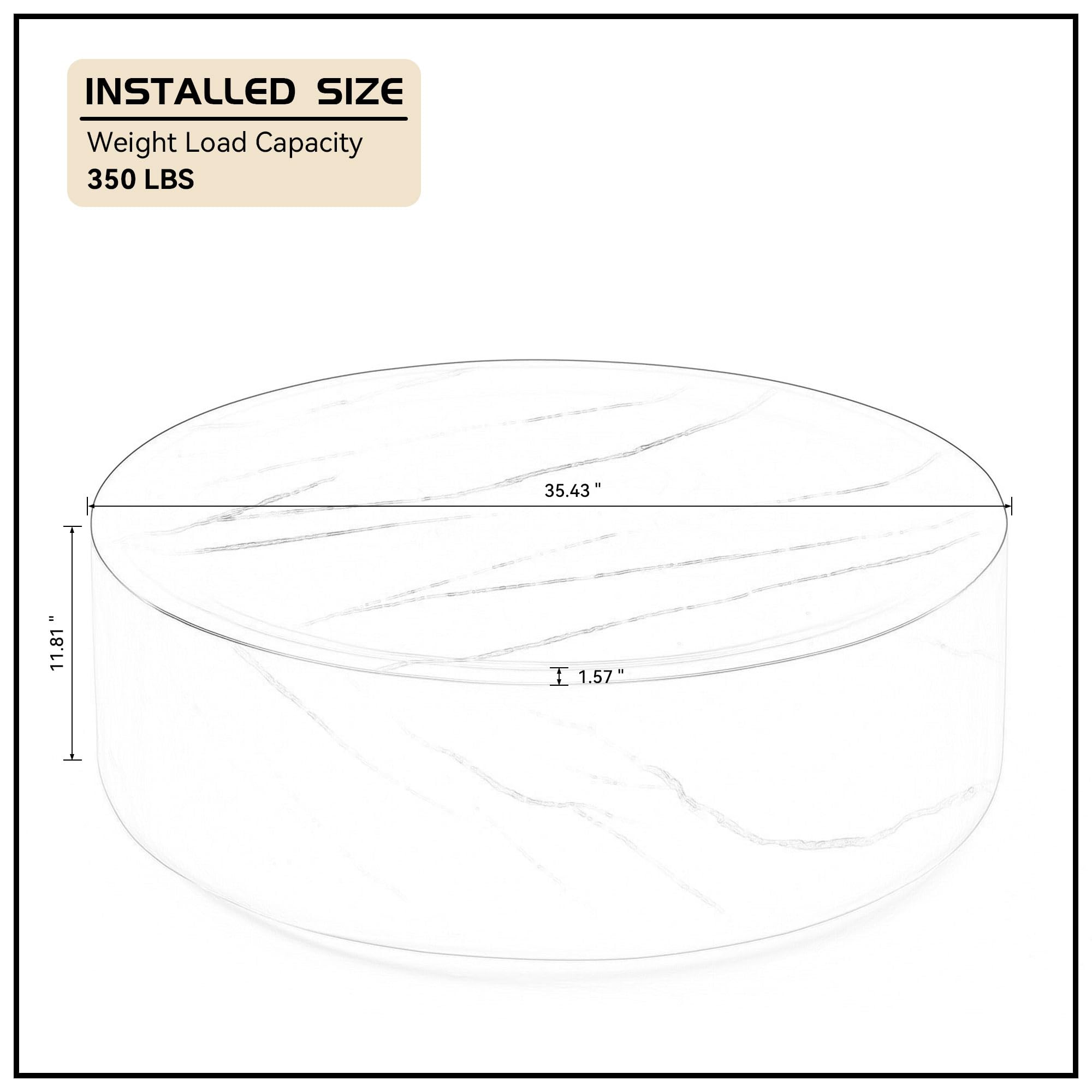 WILLIAMSPACE 35.43" Round White Coffee Table with Marble Texture, Modern Drum Circle Fiberglass Coffee Table Side Table End Table for Living Room, ø35.43"*11.81"H (White-Low Coffee Table)