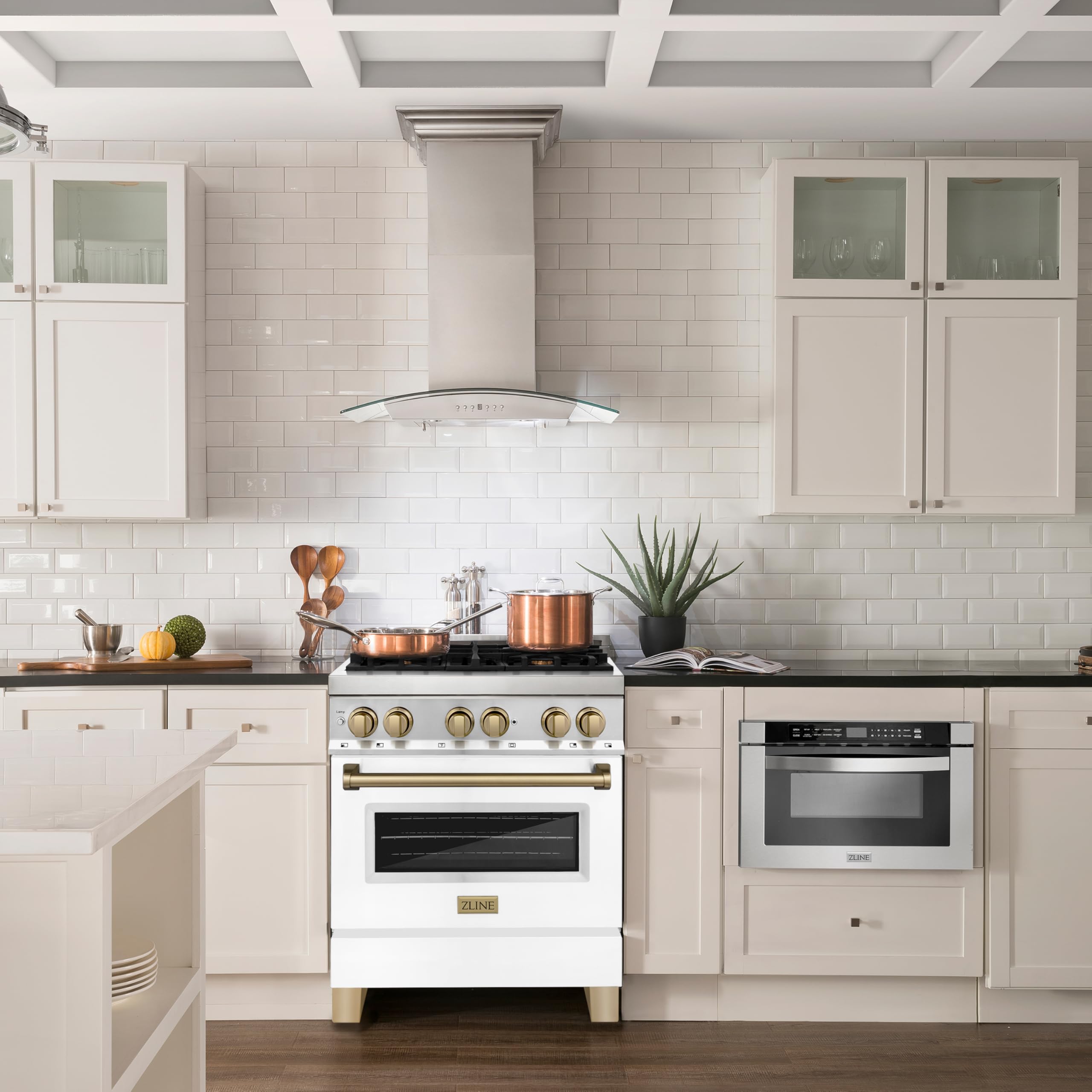 ZLINE Autograph 30" Legacy Dual Fuel Range w/ 4 Burners & White & Bronze Accents (RAZ-WM-30-CB)