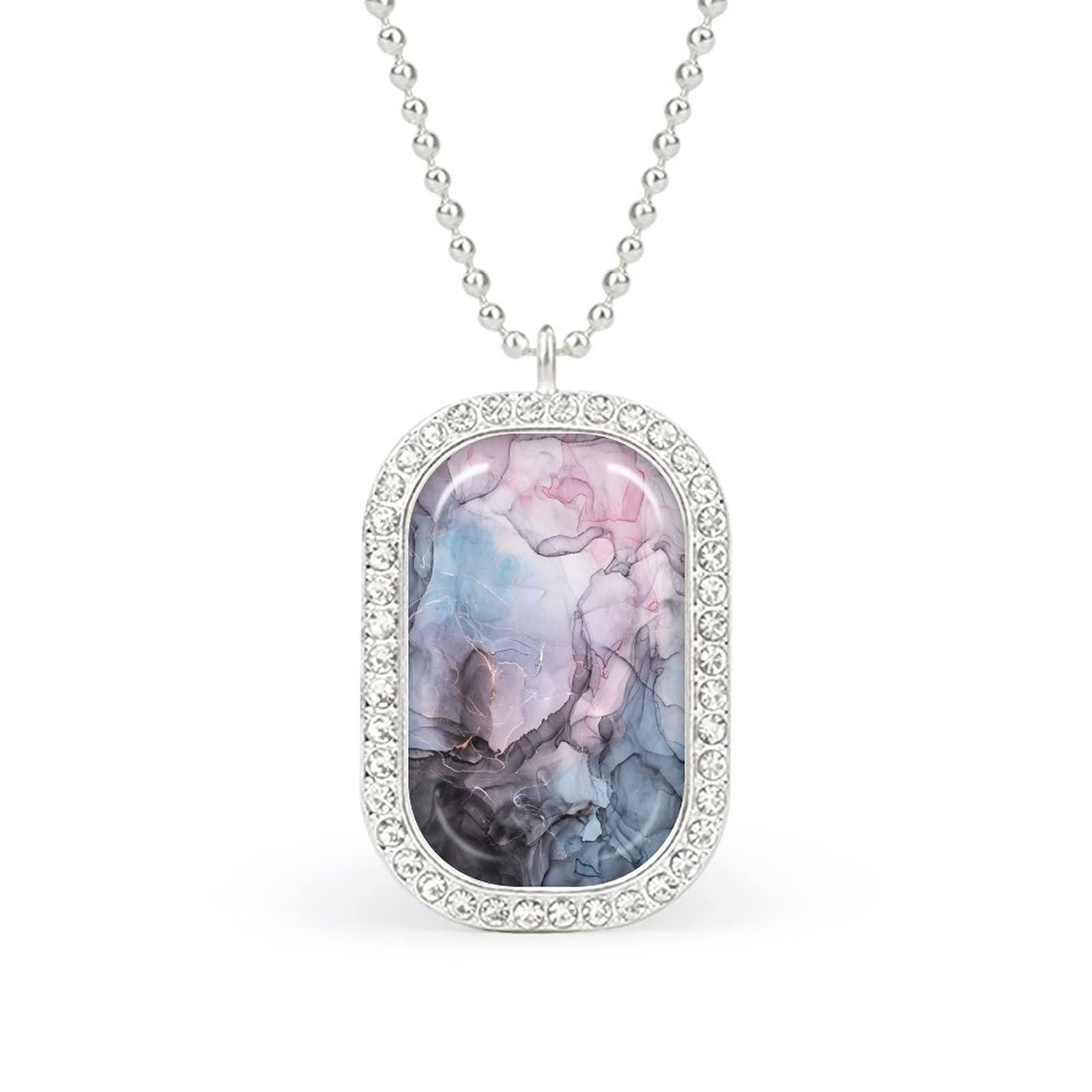 Donnapink Mixing Acrylic Paints Modern Fluid Alcohol Ink Art Marble Stone Silver Keepsake Memorial Necklace for Men Women Gift, Diamond Pendant Jewelry, Alloy Dog Necklace Keychain Tag Jewelry