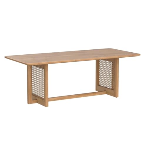 LKTART Rattan Coffee Table for Living Room, Minimalist Solid Wood Coffee Table, Rectangular Cross Legs Coffee Table for Small Space Apartment,Natural