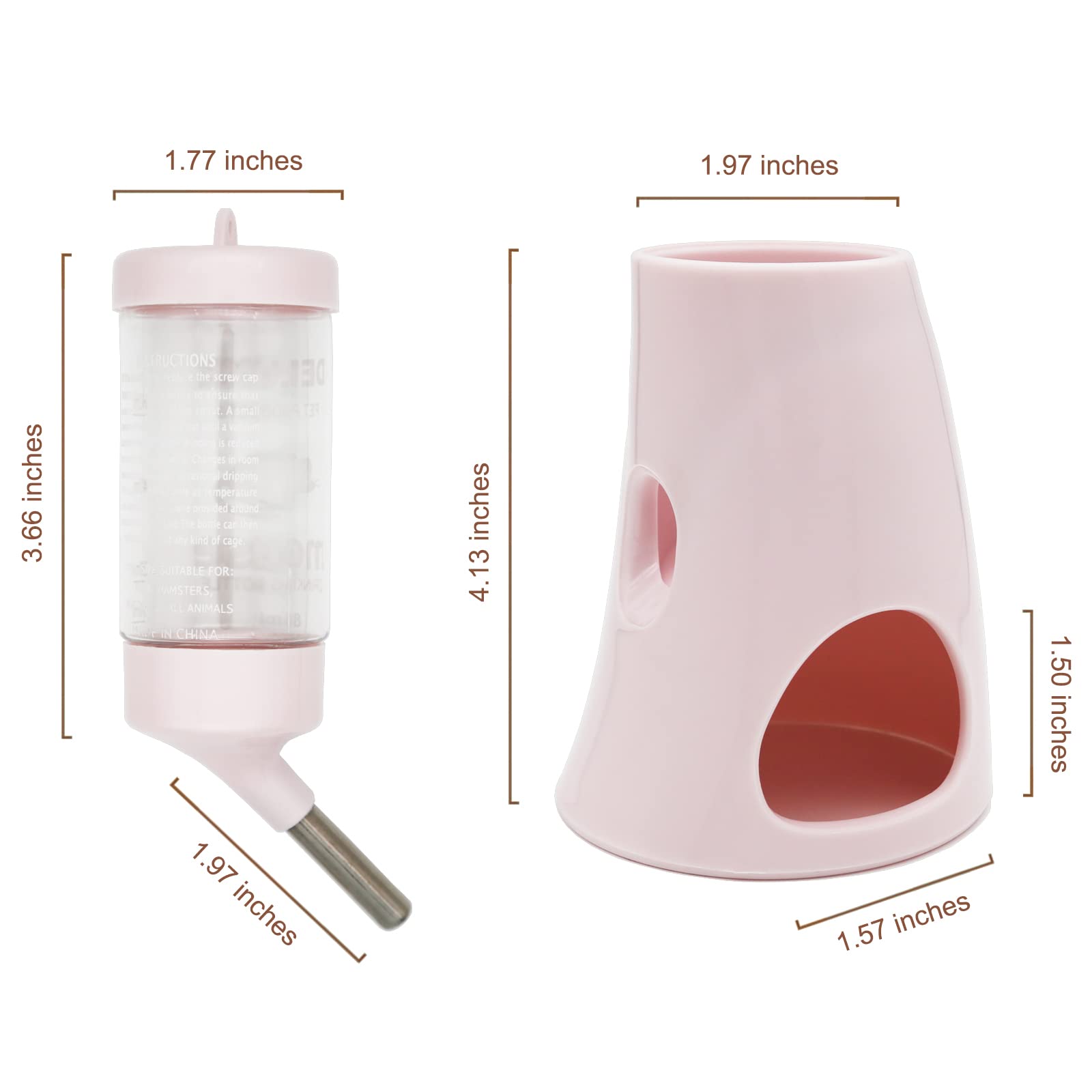 Hamster Water Bottle with Stand, Small Animal Water Dispenser, with Hideout Space, Leak-Proof, for Dwarf Hamsters