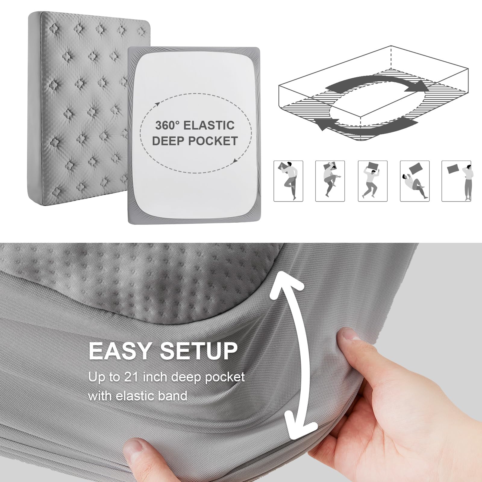 Hansleep Memory Foam Mattress Pad California King, Pillow Top Mattress Topper Cal King for Back Pain Relief with Egg Crate Gel Foam, Breathable Mattresses Cover with Deep Pocket, 78" x 80", Light Grey