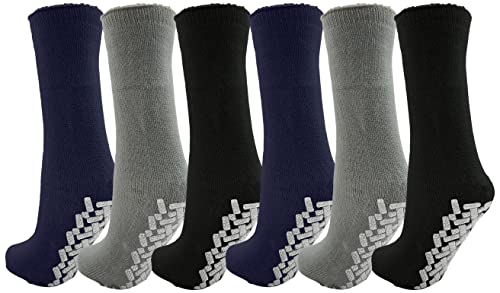 Anti-Slip Slipper Socks, 6-12 Pairs, Gripper Bottom Unisex Men Women Indoor House Non-Skid Hospital Sock Bulk