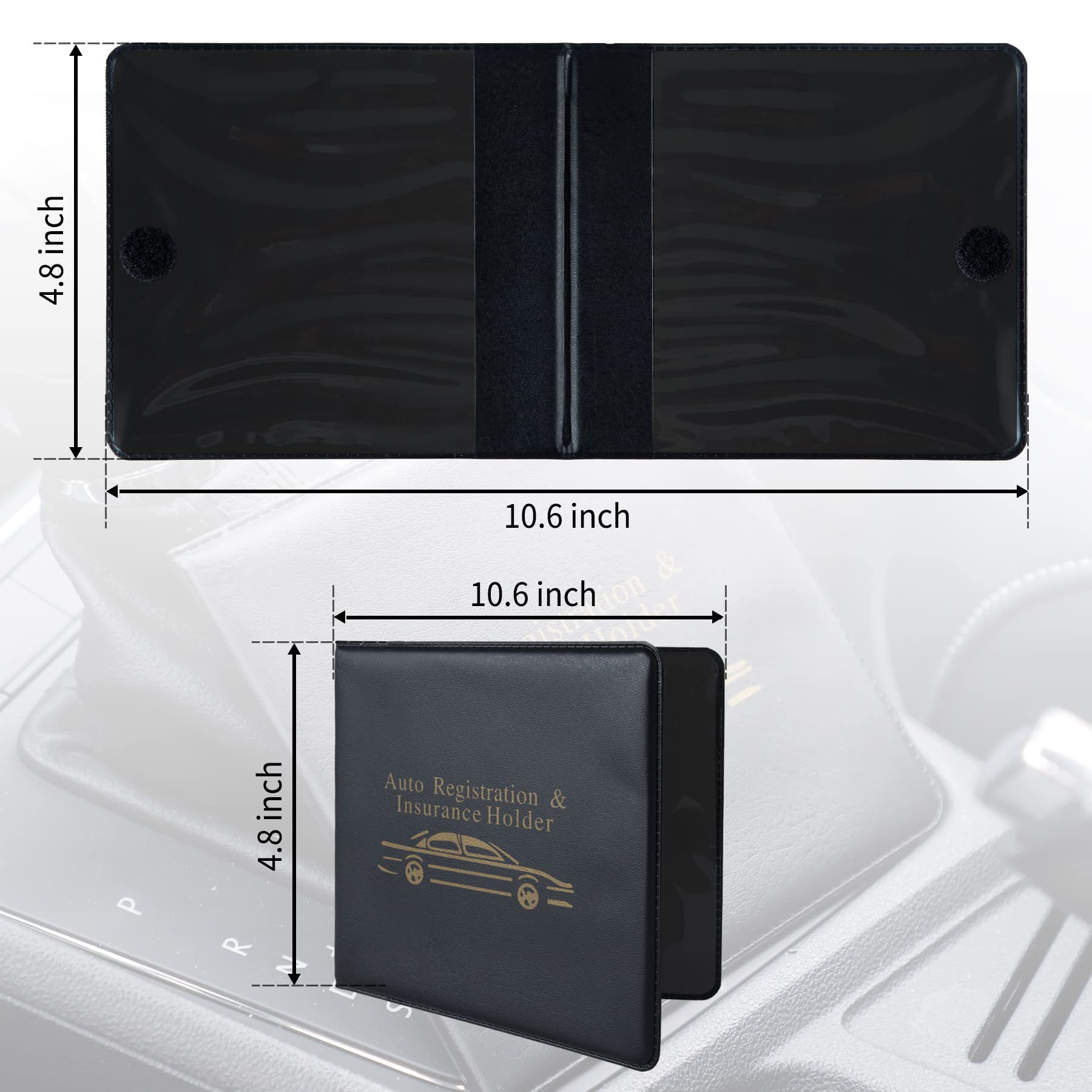 GaRhomxy Car Insurance and Registration Holder, ID Insurance Card and Registration Holder, Car Interior Accessories, Case Wallet for Auto Document Organizers (Black) - 2 Pack