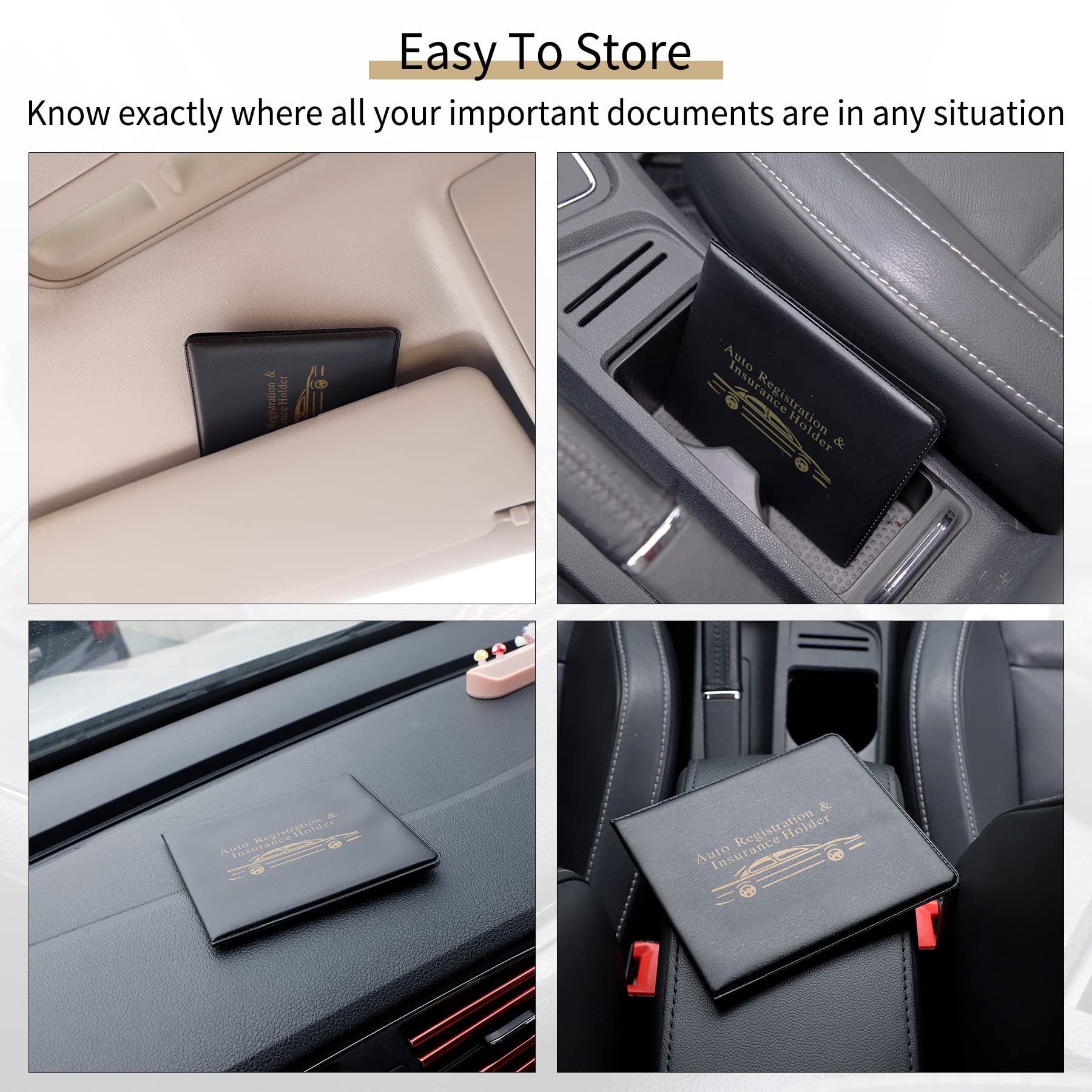 GaRhomxy Car Insurance and Registration Holder, ID Insurance Card and Registration Holder, Car Interior Accessories, Case Wallet for Auto Document Organizers (Black) - 2 Pack