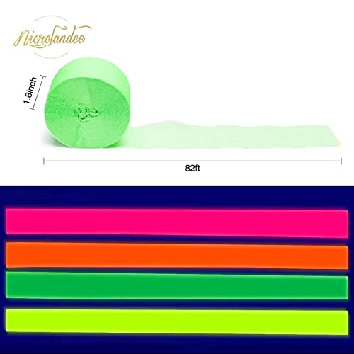 NICROLANDEE Blacklight Party Decorations - 12PCS Fluorescent Neon UV Reactive Glow Tissue Paper Pom Poms & 4Rolls Glow Crepe Paper Streamers for Graduation, Birthday, Fiesta Party, Wedding, Prom Dance