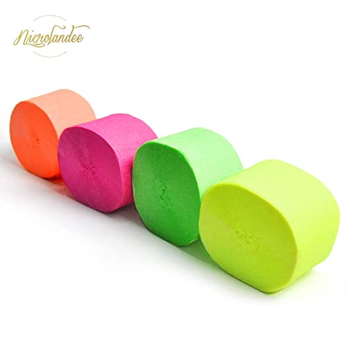 NICROLANDEE Blacklight Party Decorations - 12PCS Fluorescent Neon UV Reactive Glow Tissue Paper Pom Poms & 4Rolls Glow Crepe Paper Streamers for Graduation, Birthday, Fiesta Party, Wedding, Prom Dance