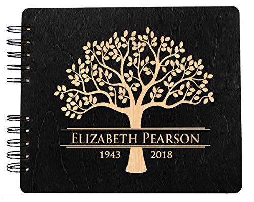 Funeral Guest Book Personalized Wooden Memorial Guestbook 8.5x7" Made in USA Black Mahogany Oak Wood Hardcover Finish Celebration of Life
