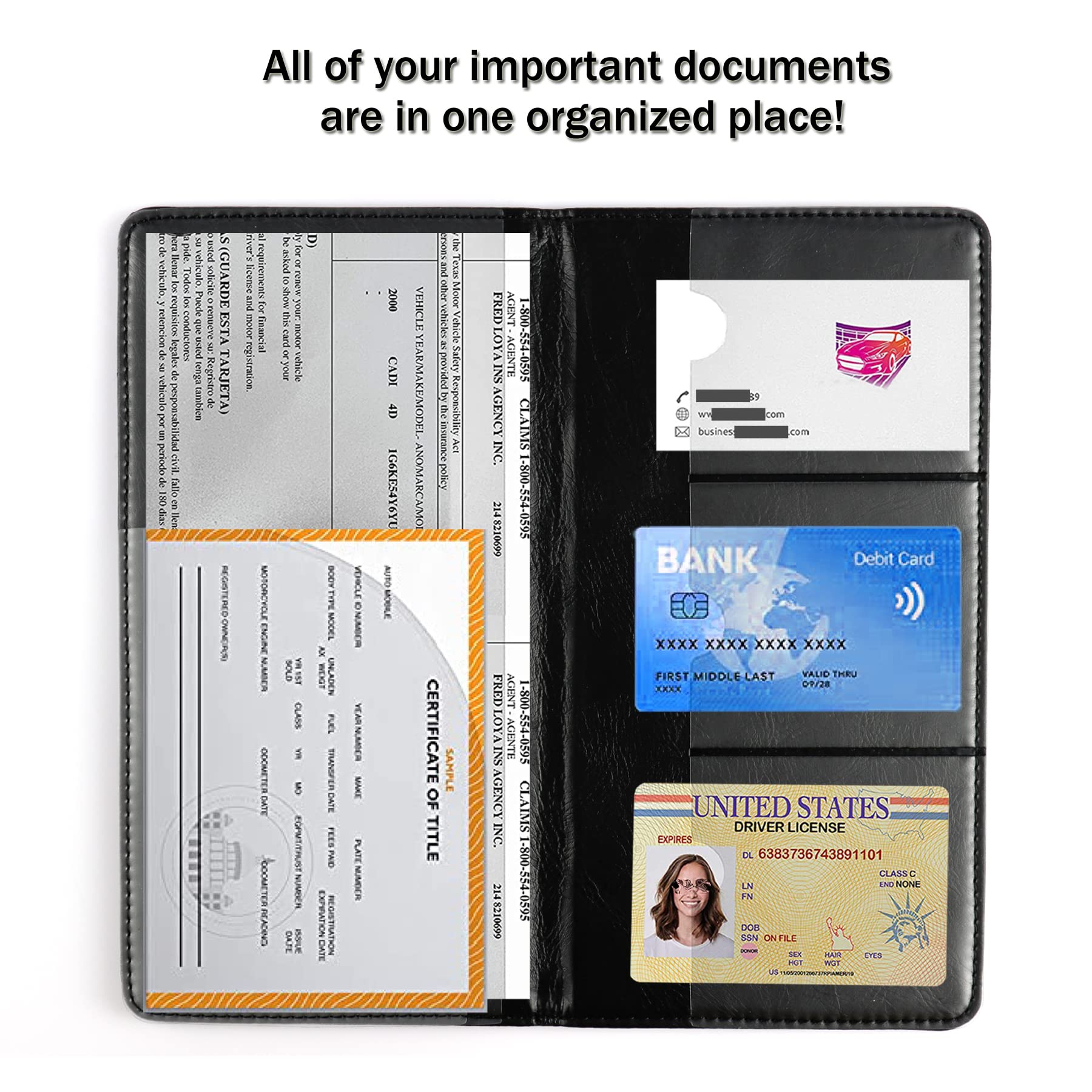 UYYE Auto Car Registration and Insurance Holder - PU Leather Vehicle Glove Box Organizer Wallet, Interior Accessories Case Holder for Essential Automobile Documents(Black)