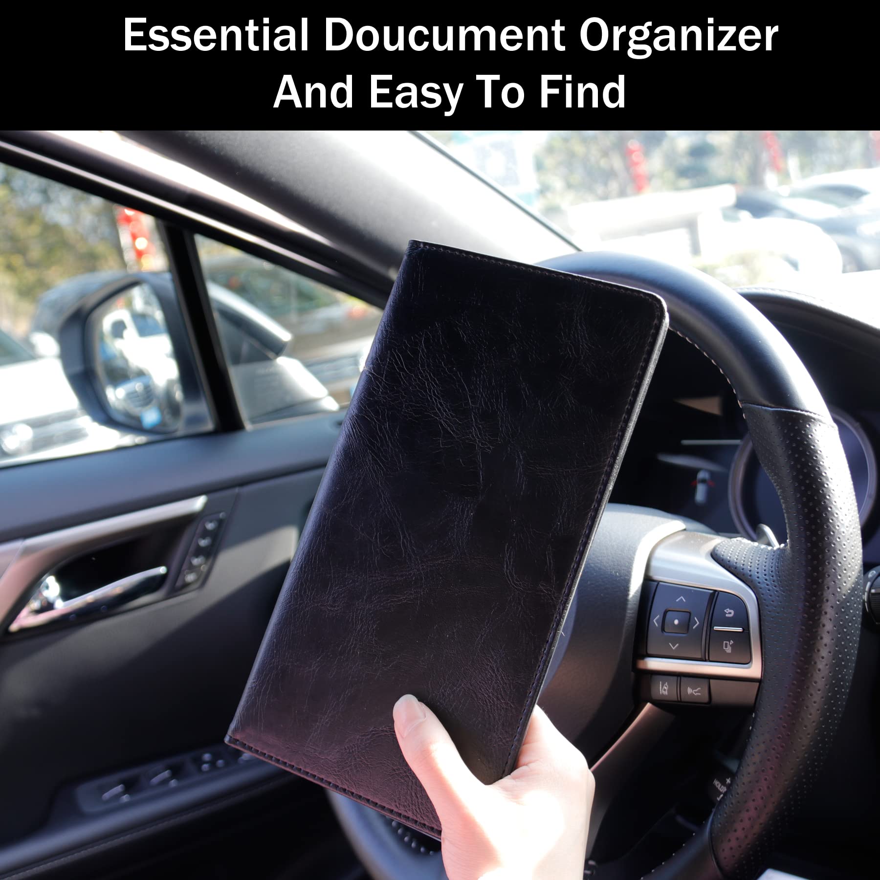 UYYE Auto Car Registration and Insurance Holder - PU Leather Vehicle Glove Box Organizer Wallet, Interior Accessories Case Holder for Essential Automobile Documents(Black)