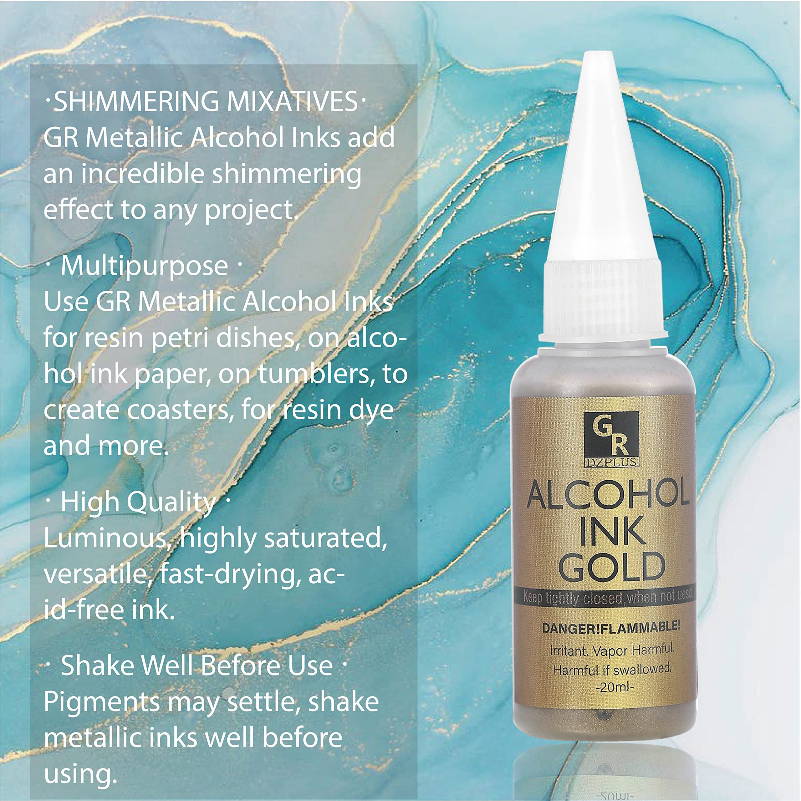 Metallic Alcohol Ink Set -4 Metallic Colors Alcohol Based Ink for Resin Art
