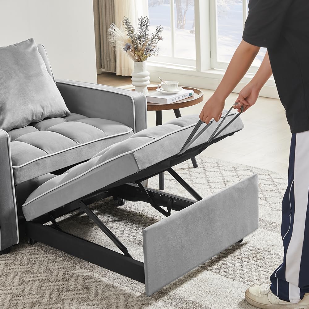 Zenaha Modern Style 3-in-1 Sofa Bed Chair with Adjustable Backrest and Recliner Convertible Sofa Bed Multifunctional Single Sofa Bed for Adults
