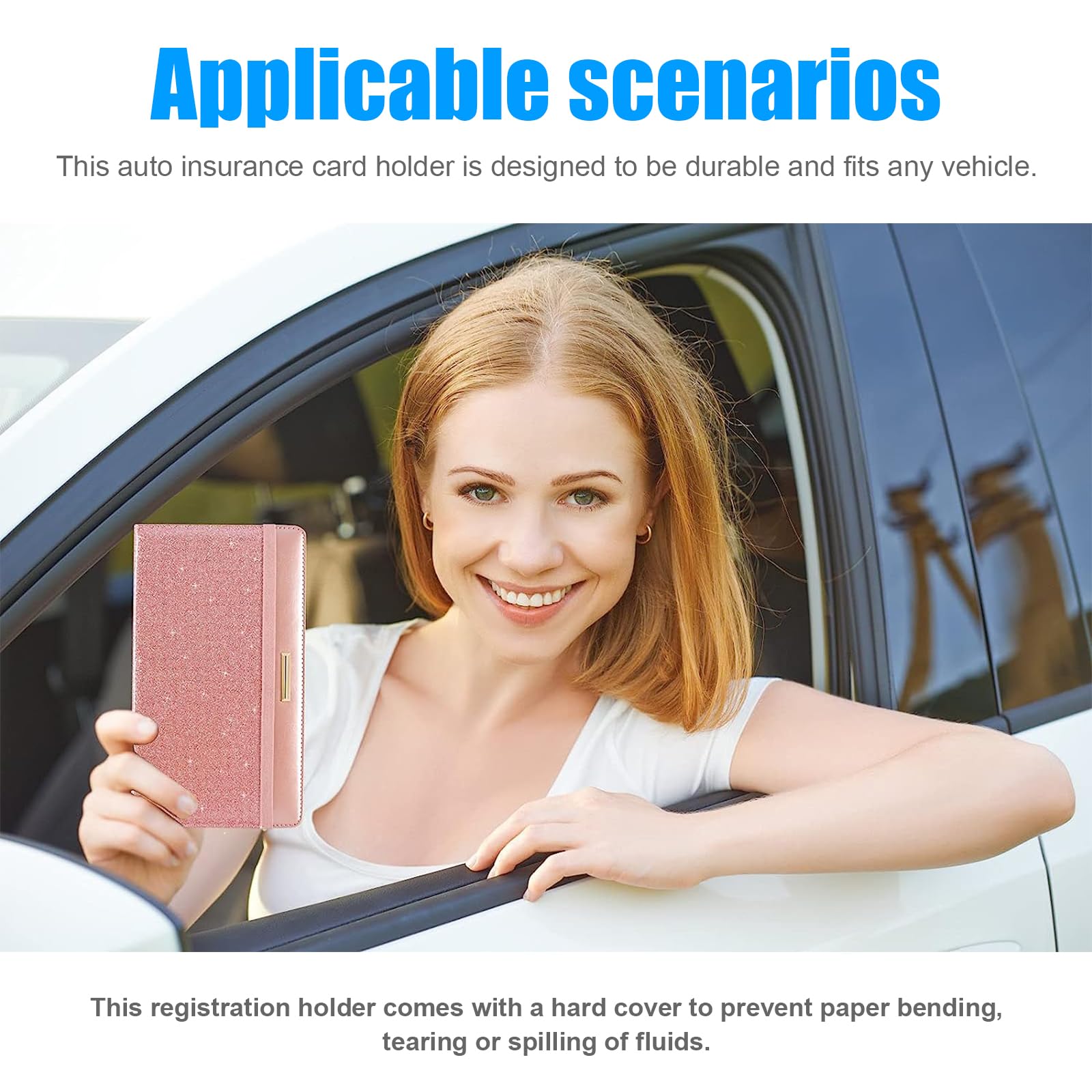 Kewucn Car Registration and Insurance Holder, Leather Vehicle License Document Glove Box Compartment Organizer, Key Information Cards, Driver License (Rose Gold)