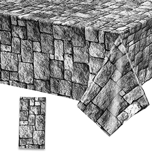 Stone Wall Tablecloths, Halloween Table Covers Brick Wall Decorations Disposable Plastic Medieval Castle Themed Brick Stone Table Cloth for Halloween Birthday Party Supplies, 108 x 54 Inch (1 Pack)