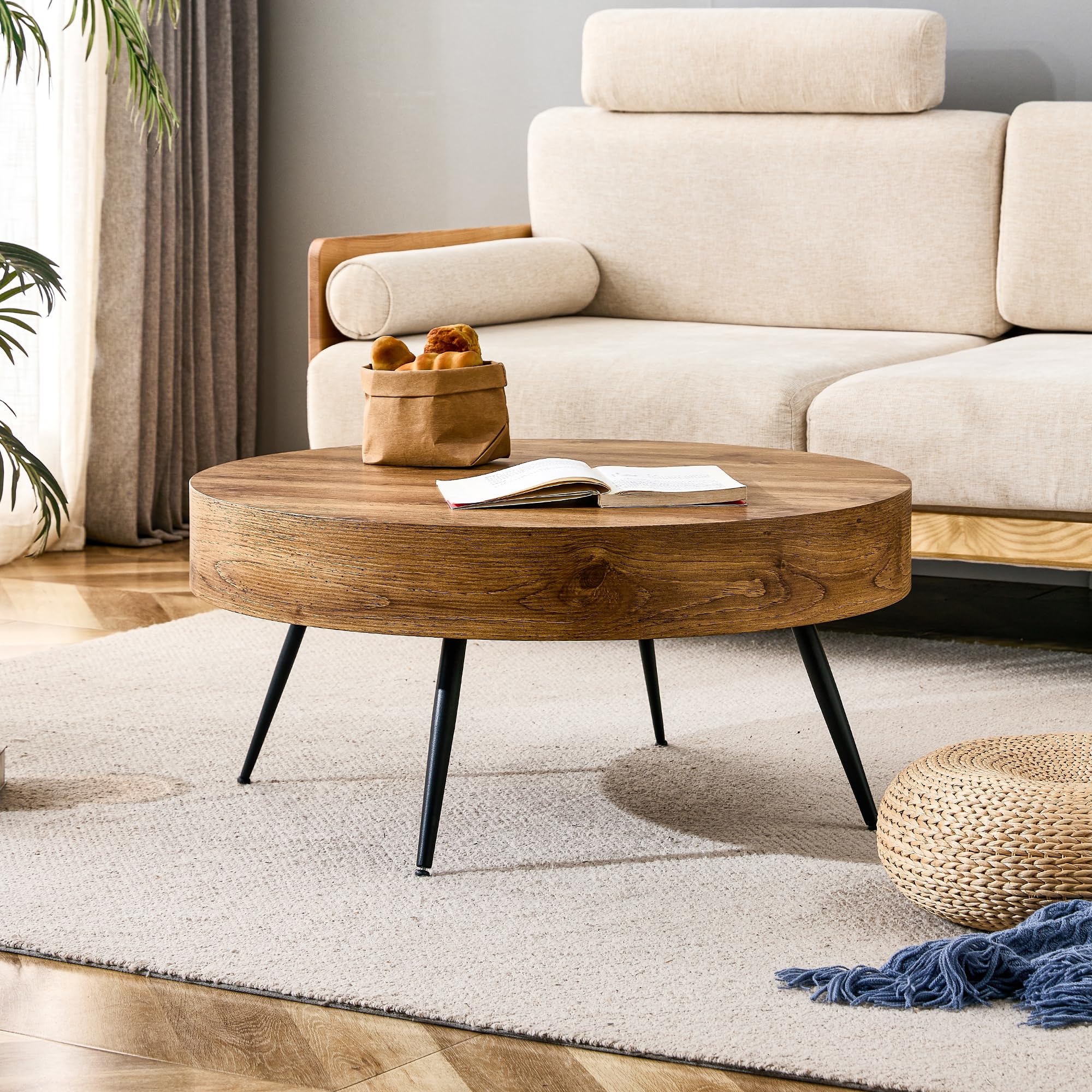 SSLine Round Coffee Table,Modern Center Table Sofa Side Tea Table Home Furniture with MDF Tabletop for Living Room Home and Office