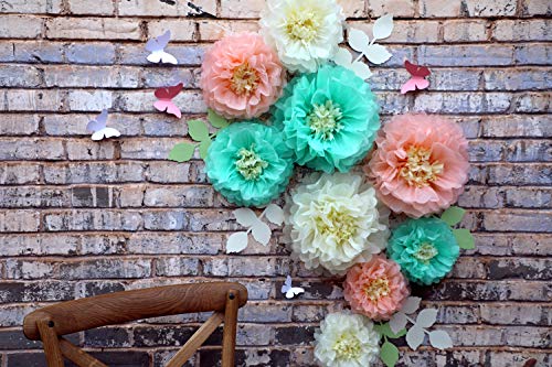 Fonder Mols Paper Flowers Decorations Tissue Pom Poms Blooms for Wall Decorations, Wedding Backdrop, Archway, Baby Shower, Nursery Wall Decor (Set of 21, Ivory Peach Mint)