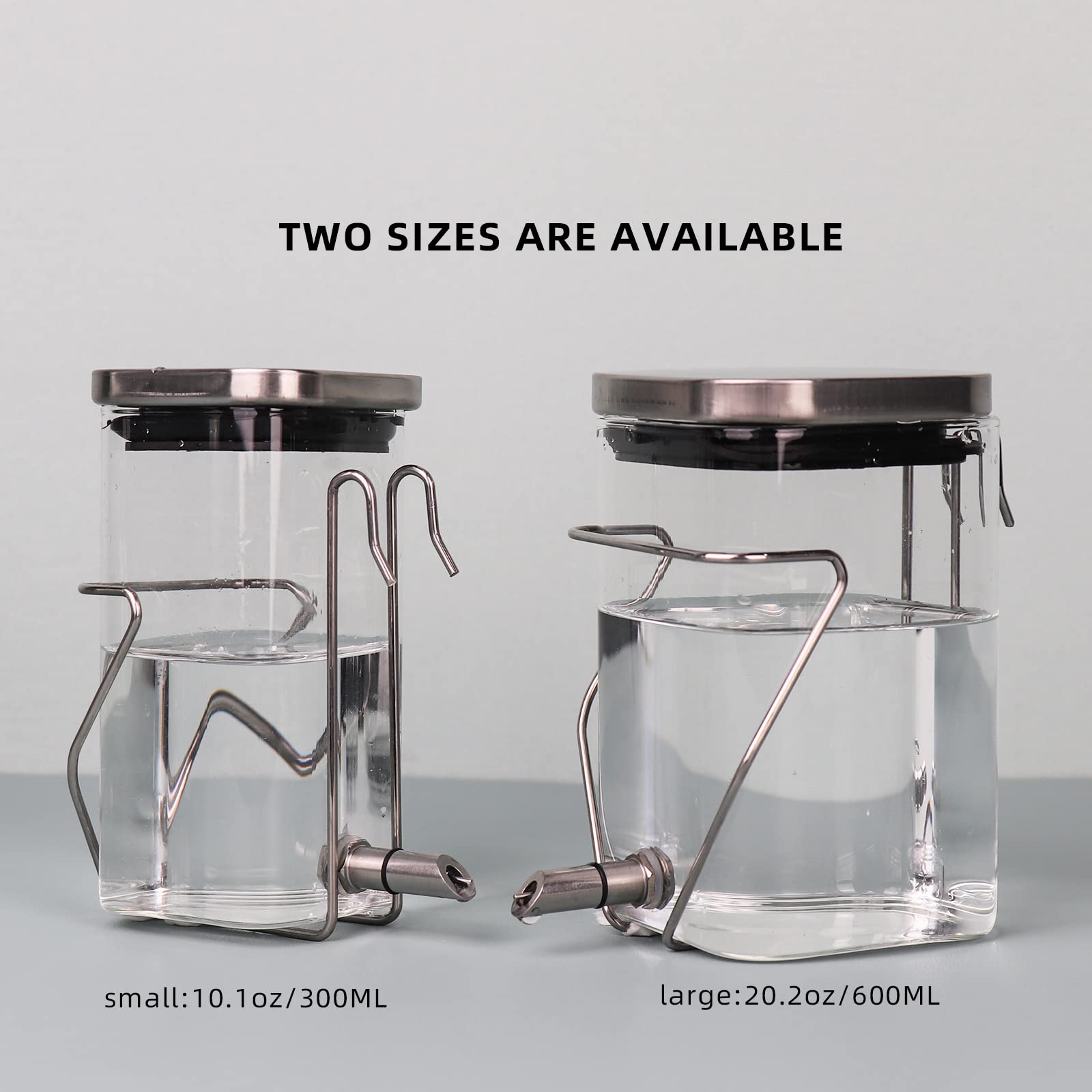 Hamster Water Bottle, Small Animal Glass Waterer, Stainless Steel Nozzle No-Drip Drinker Waterer for Sugar Glider, Rat and Birds (10.1oz)