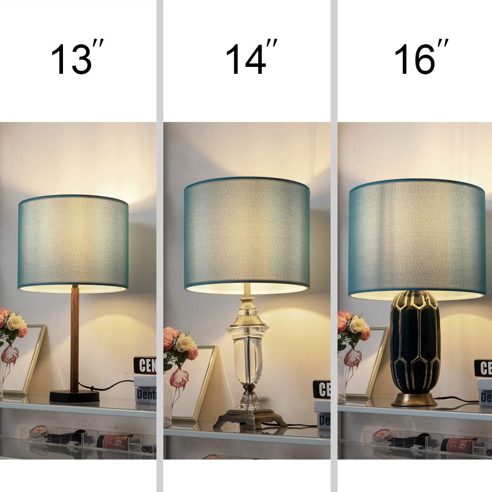 Wellmet 16"x16"x12" Assembly Required Lampshade for Table Lamp, Bedside Lamp, Floor Lamp, Fabric Drum Lampshade Classic Modern Style, Spider Fitter, Blue