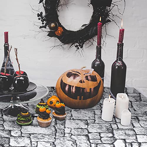 Stone Wall Tablecloths, Halloween Table Covers Brick Wall Decorations Disposable Plastic Medieval Castle Themed Brick Stone Table Cloth for Halloween Birthday Party Supplies, 108 x 54 Inch (1 Pack)
