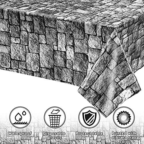 Stone Wall Tablecloths, Halloween Table Covers Brick Wall Decorations Disposable Plastic Medieval Castle Themed Brick Stone Table Cloth for Halloween Birthday Party Supplies, 108 x 54 Inch (1 Pack)