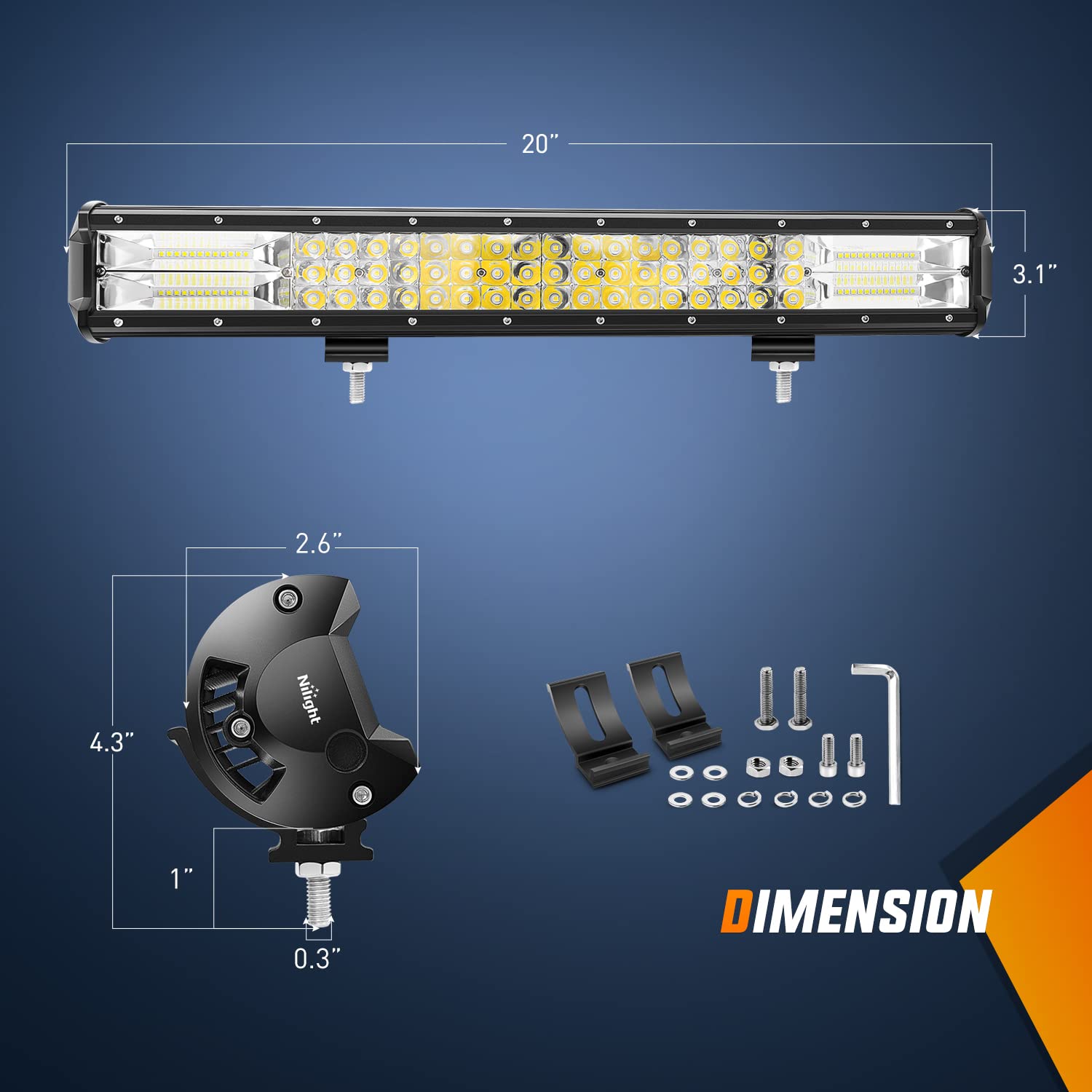 Nilight - 18004C-A LED Light Bar 20Inch 288w Triple Row Flood Spot Combo 28800LM Led Bar Driving Lights Boat Lights Led Off Road Lights for Trucks, 2 Years Warranty