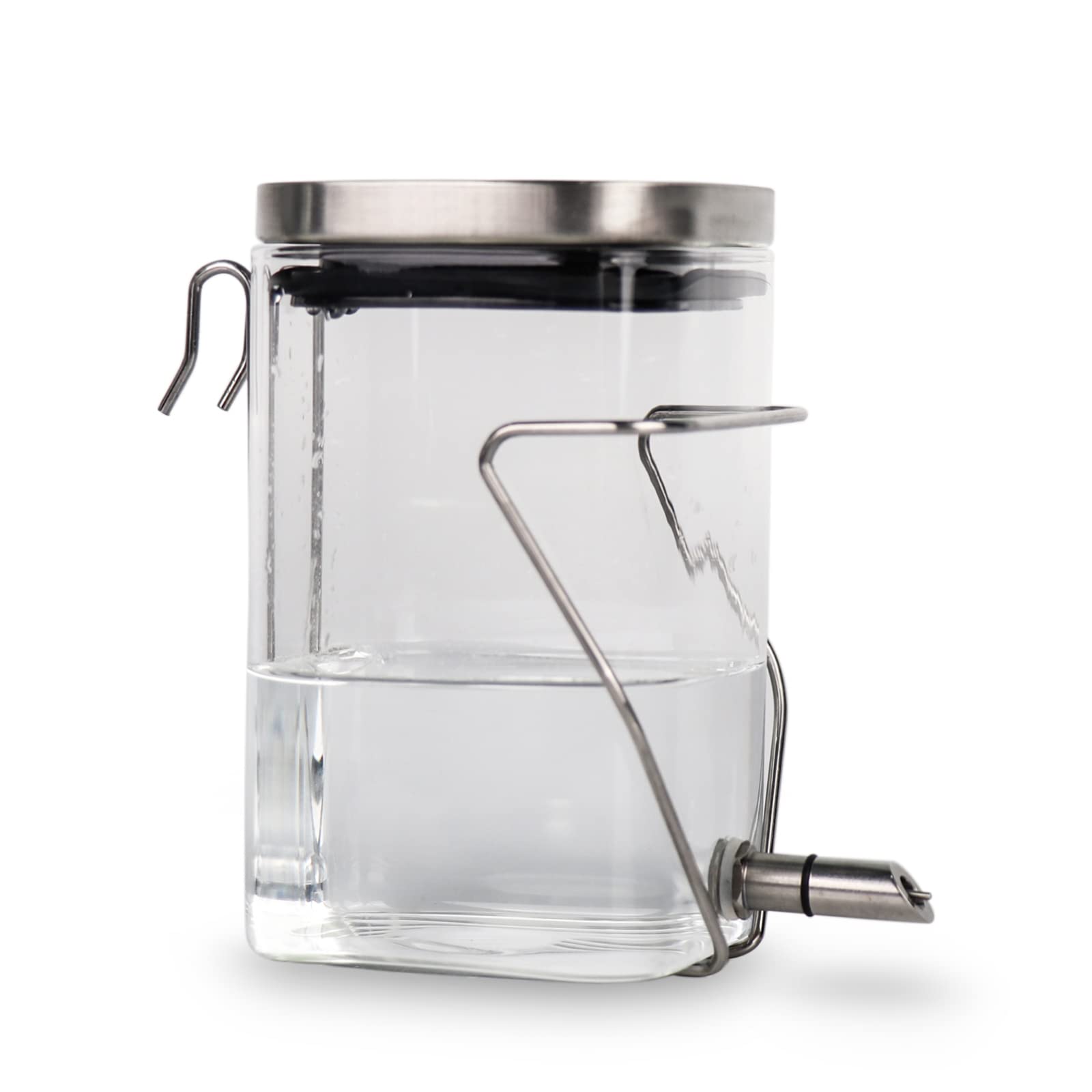 Hamster Water Bottle, Small Animal Glass Waterer, Stainless Steel Nozzle No-Drip Drinker Waterer for Sugar Glider, Rat and Birds (10.1oz)