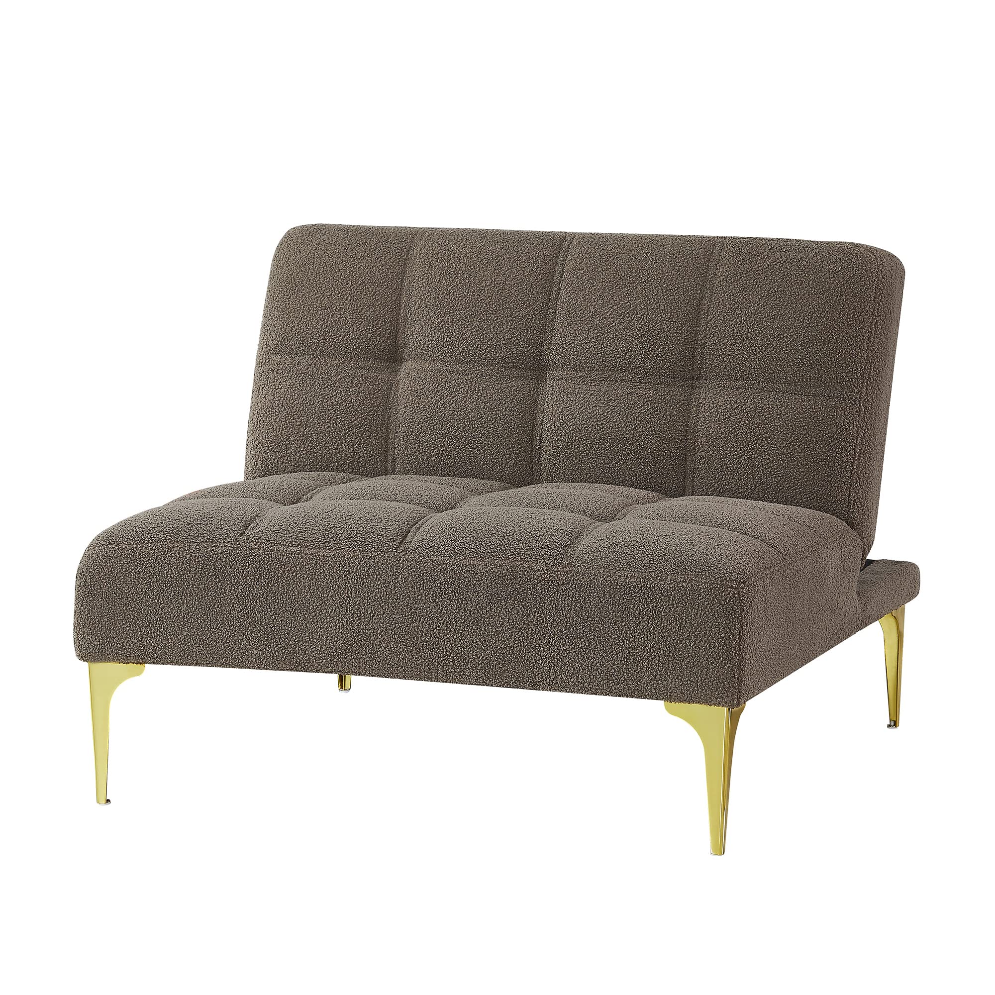 FIQHOME Convertible Sofa Bed, Adjustable Backrest & Gold Metal Legs, Futon Sleeper Couch Daybed Single Pillow, Teddy Fabric Armless Chair,Taupe
