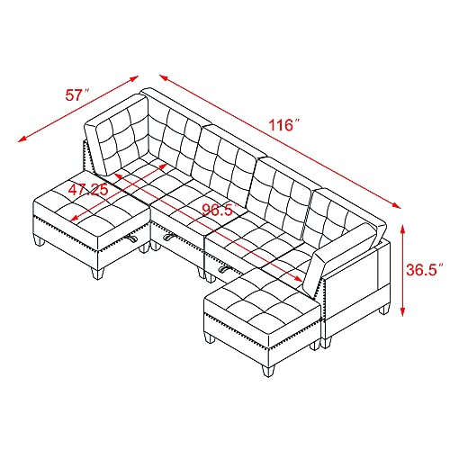 Free Combination Sectional Sofa Oversized Reversible Modular Couch U Shaped Corner Sofá Upholstered Deap Seat Sleeper Couches Bed with Storage for Living Room,2 Single Chair,Two Corner,Double Ottoman