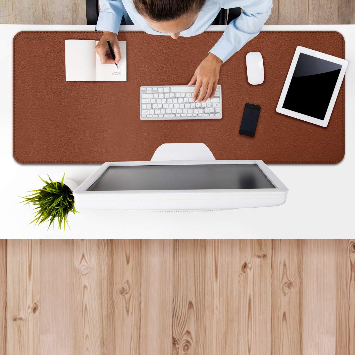 ZORESYN 3XL Large Mouse Pads (47.2" x 23.6") - PU Leather Extended Large Gaming Mousepad Desk Mat - Nonslip Base and Waterproof Desktop Keyboard Extended Mouse Mat (Light Brown, 3X-Large)