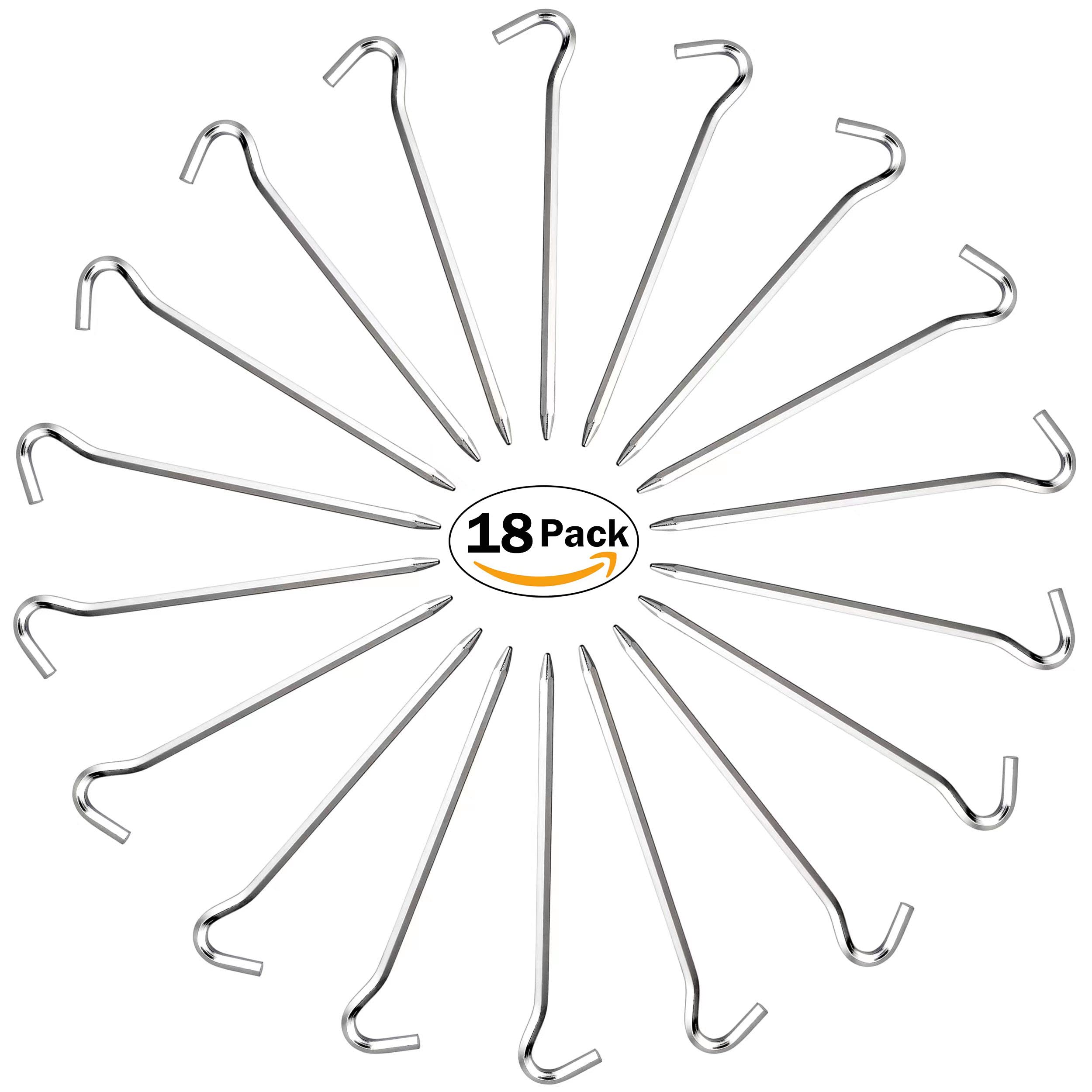 Tent Pegs - 18Pcs Aluminium Tent Stakes Pegs with Hook - 7’’ Hexagon Rod Stakes Nail Spike Garden Stakes Camping Pegs for Pitching Camping Tent, Canopies