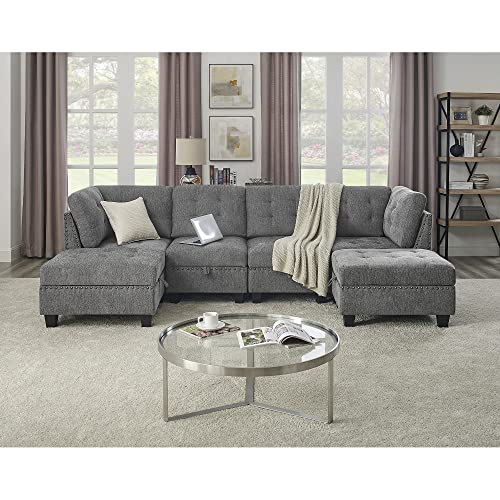 Free Combination Sectional Sofa Oversized Reversible Modular Couch U Shaped Corner Sofá Upholstered Deap Seat Sleeper Couches Bed with Storage for Living Room,2 Single Chair,Two Corner,Double Ottoman