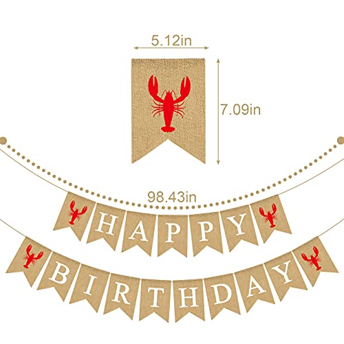 Jute Burlap Crawfish Boil Happy Birthday Banner Rustic Summer Lobster Photo Booth Backdrop Decoration