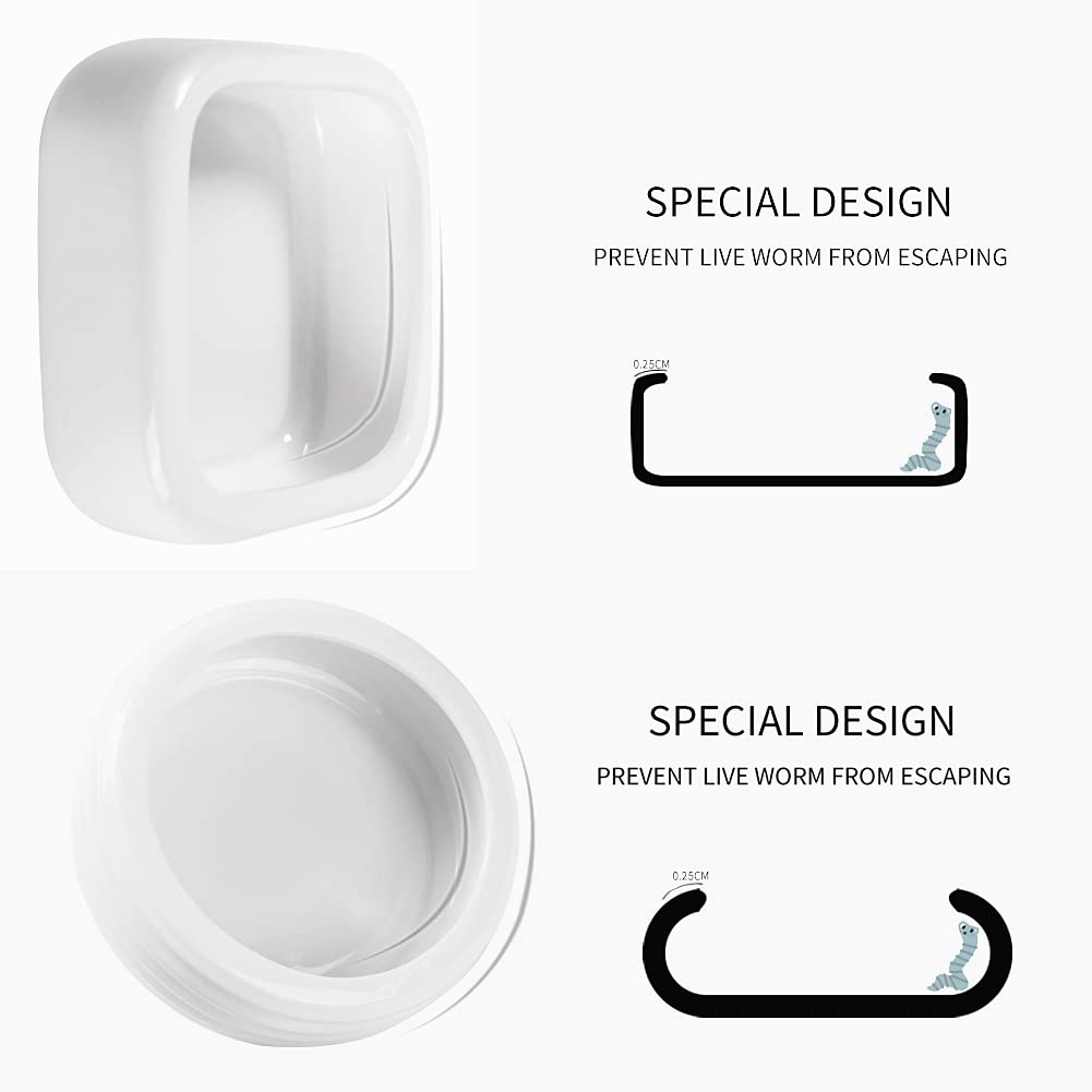 Reptile Food Bowls Ceramic Round Reptile Water Food Dish, Pet Food Bowl for Lizards, Small Snakes, Young Bearded Dragons, Gecko Tortoise Spider (White, Medium-2Pack)